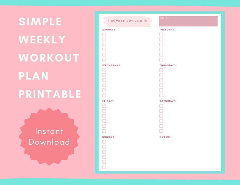 Weekly Workout Plan Printable: Simple Exercise Planner (PDF Download ...
