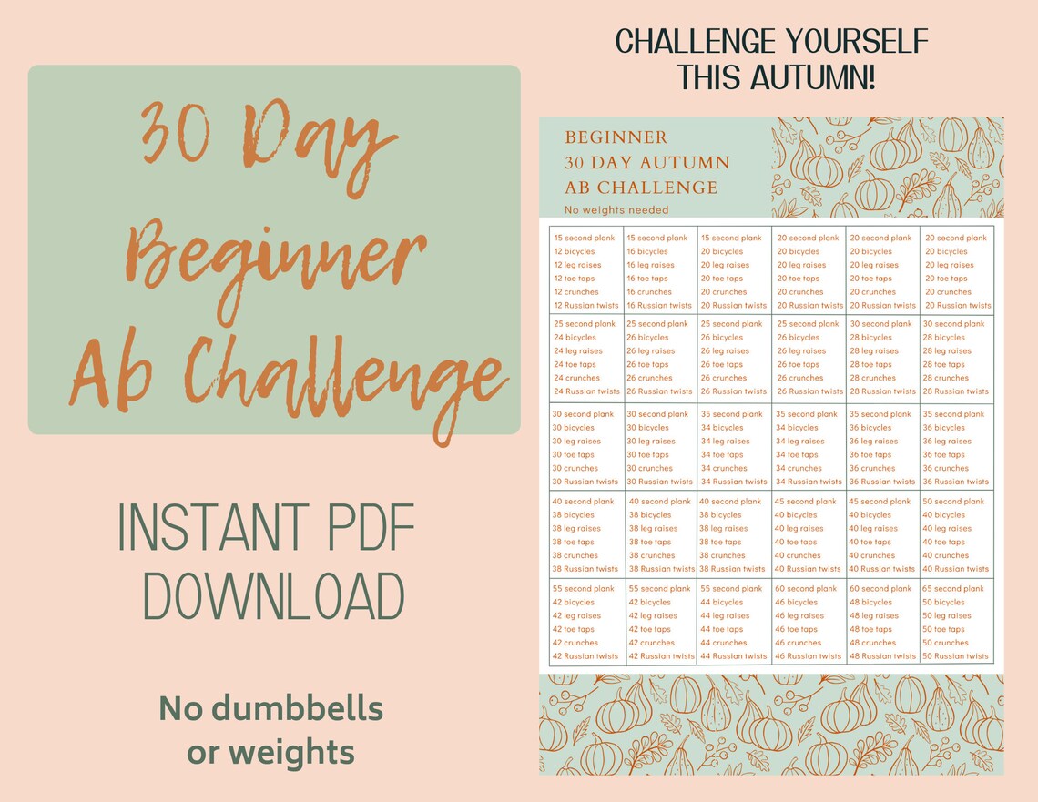 Printable Beginner Ab Challenge | 30 Day Workout Challenge | Ab Workout ...