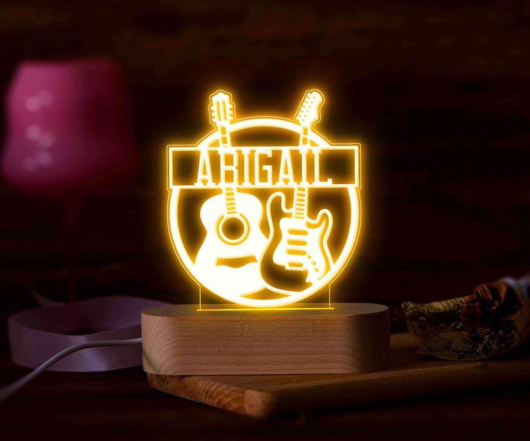 Electric Guitar Night Light, Custom Guitar Led Light With Real Wood ...
