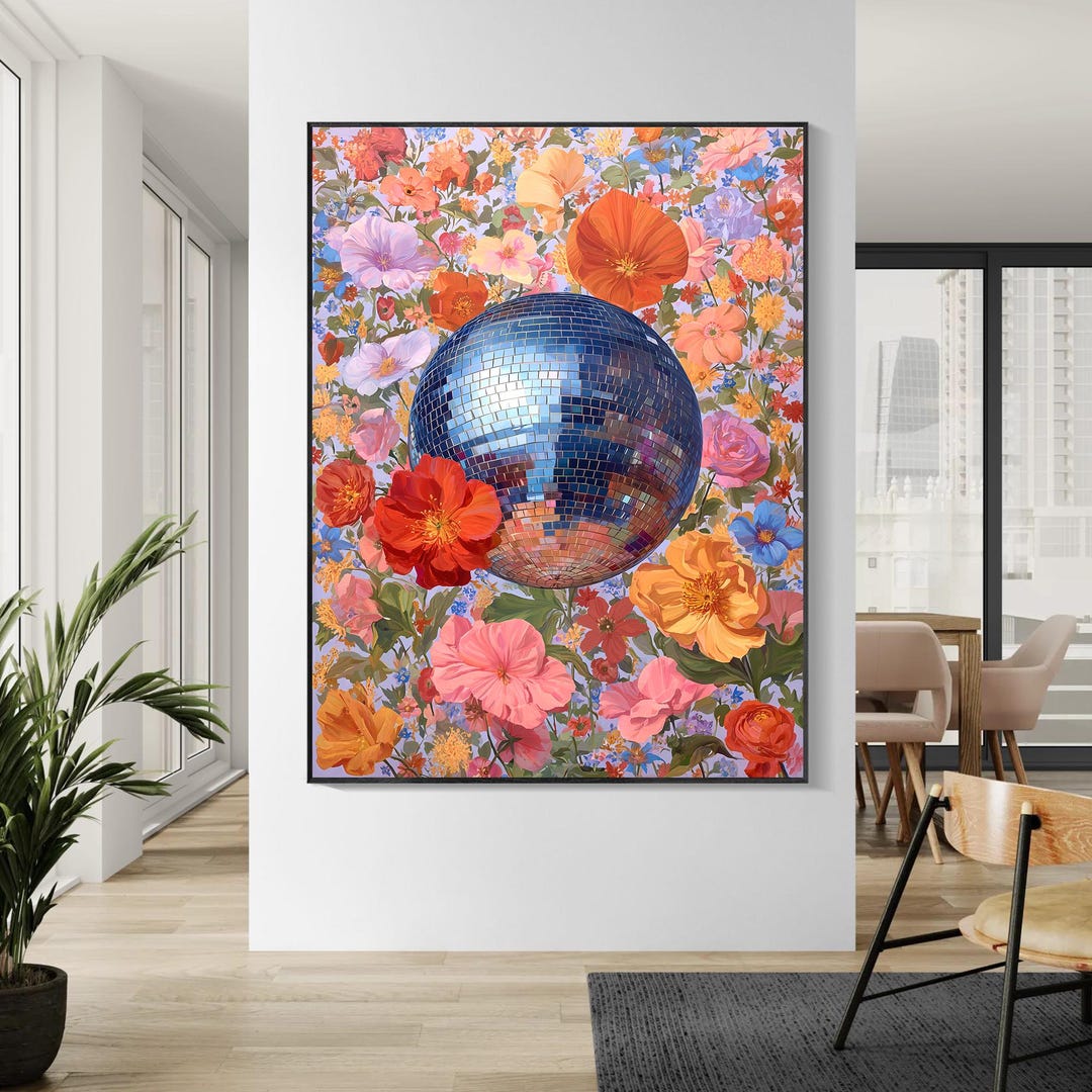Original Floral Disco Ball Oil Painting, Hand-painted Colorful Blooming ...