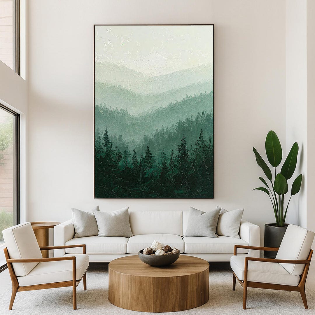 Original Impasto Forest Landscape Oil Painting, Textured Mountain ...
