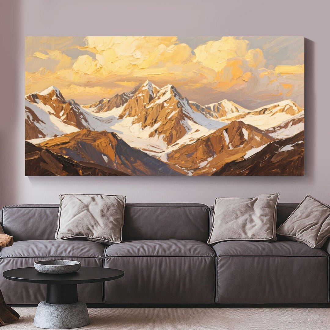 Abstract Golden Mountain Oil Painting on Canvas, Large Wall Art ...