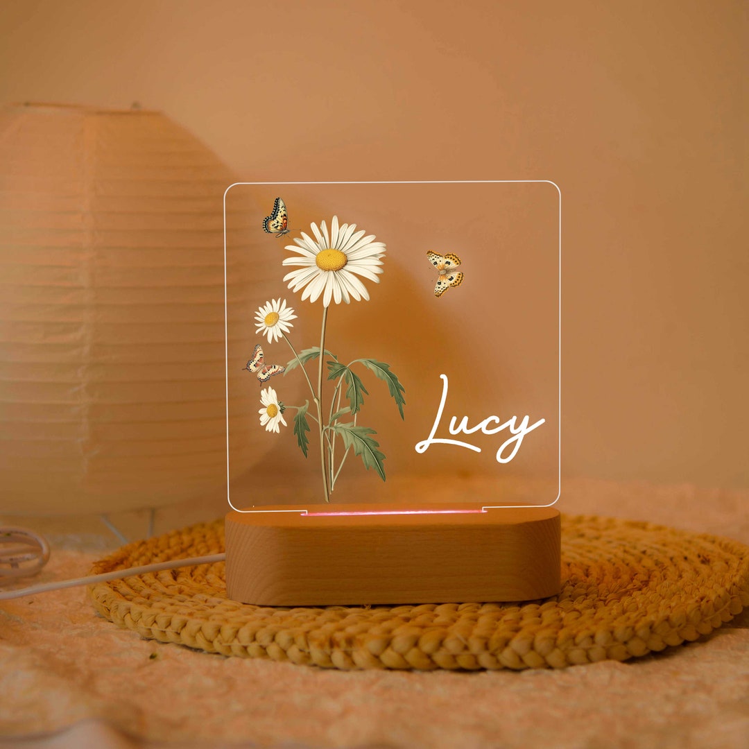 Birth Month Flower Night Light, Custom Floral Night Light, Bedroom ...
