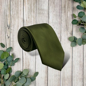 Olive Necktie for Weddings, Satin Olive Groomsman Gift, Groomsman ...