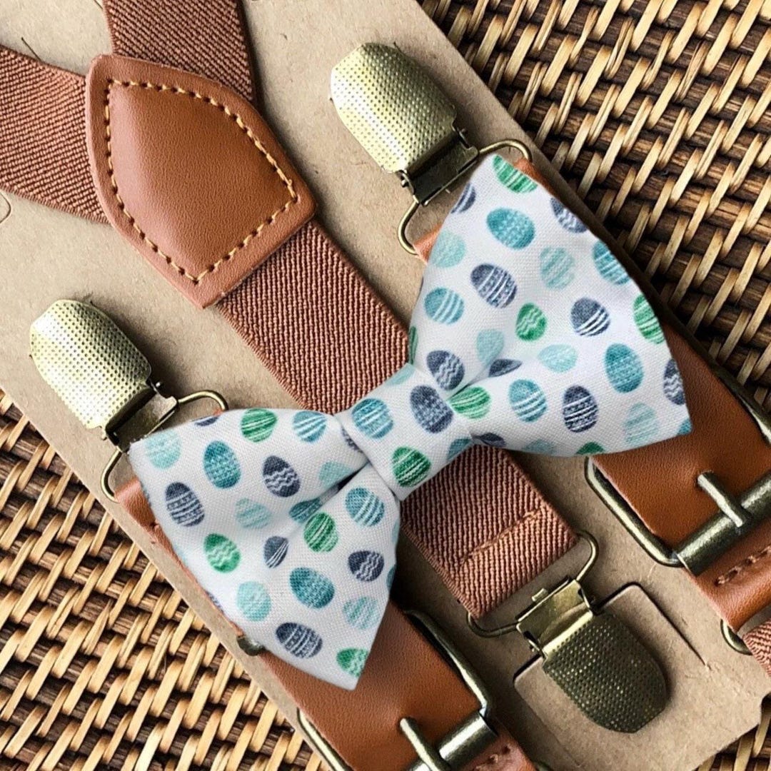 Blue Easter Bow Tie & Suspenders for Boy Easter Ring Bearer Outfit ...