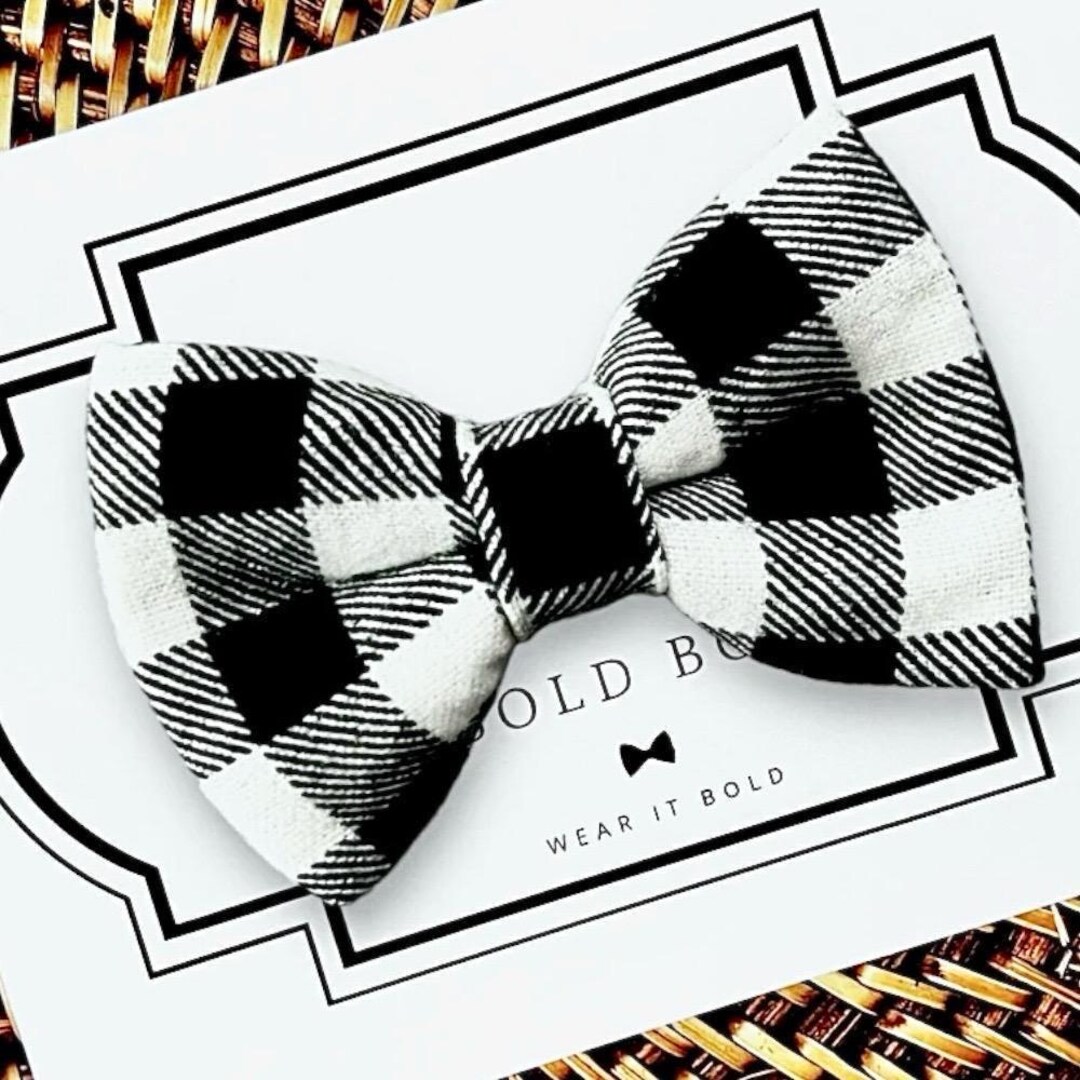Plaid Dog Bow Tie, Black and White, Collar Accessory - Etsy