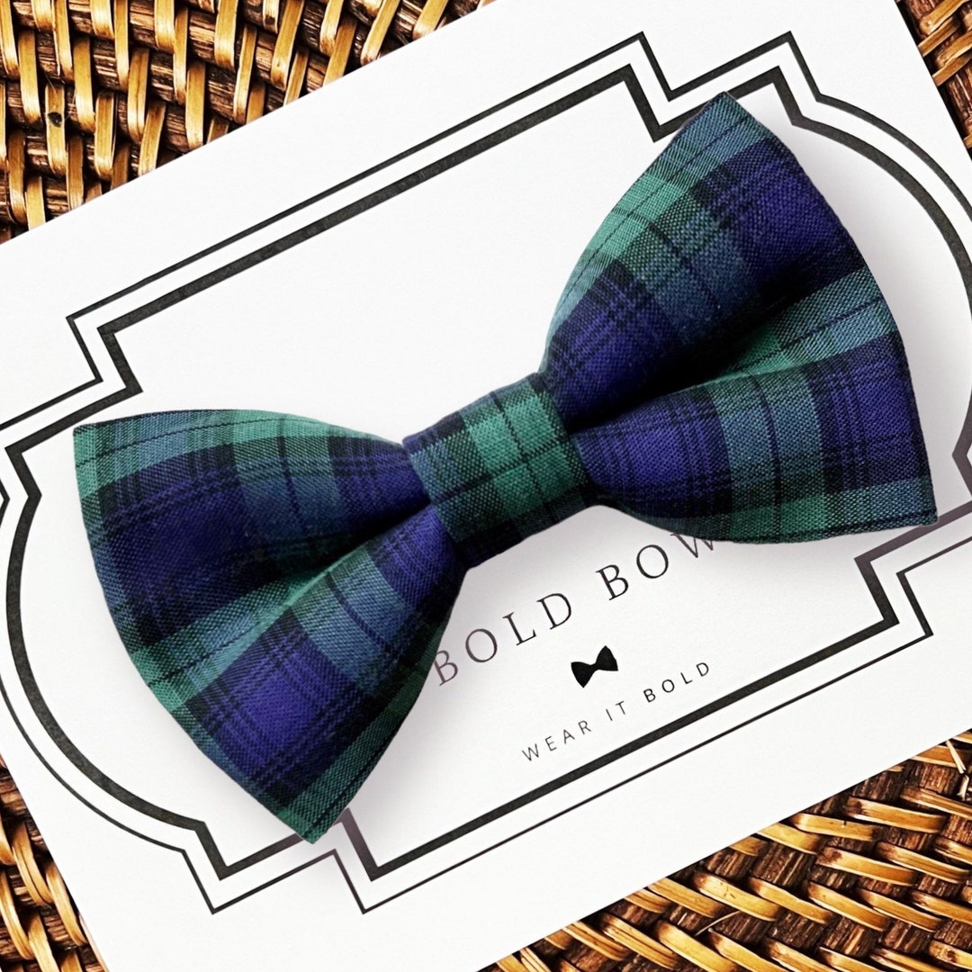 Navy Blue & Green Plaid Christmas Dog Bow or Cat Bow Tie, Dog Owner ...