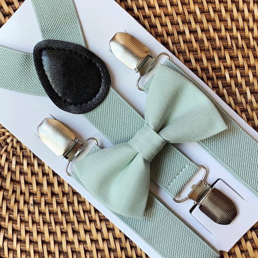 Moss Bow Tie & Suspenders, Sage Green Bow Tie, Ring Bearer Outfit, Ring ...