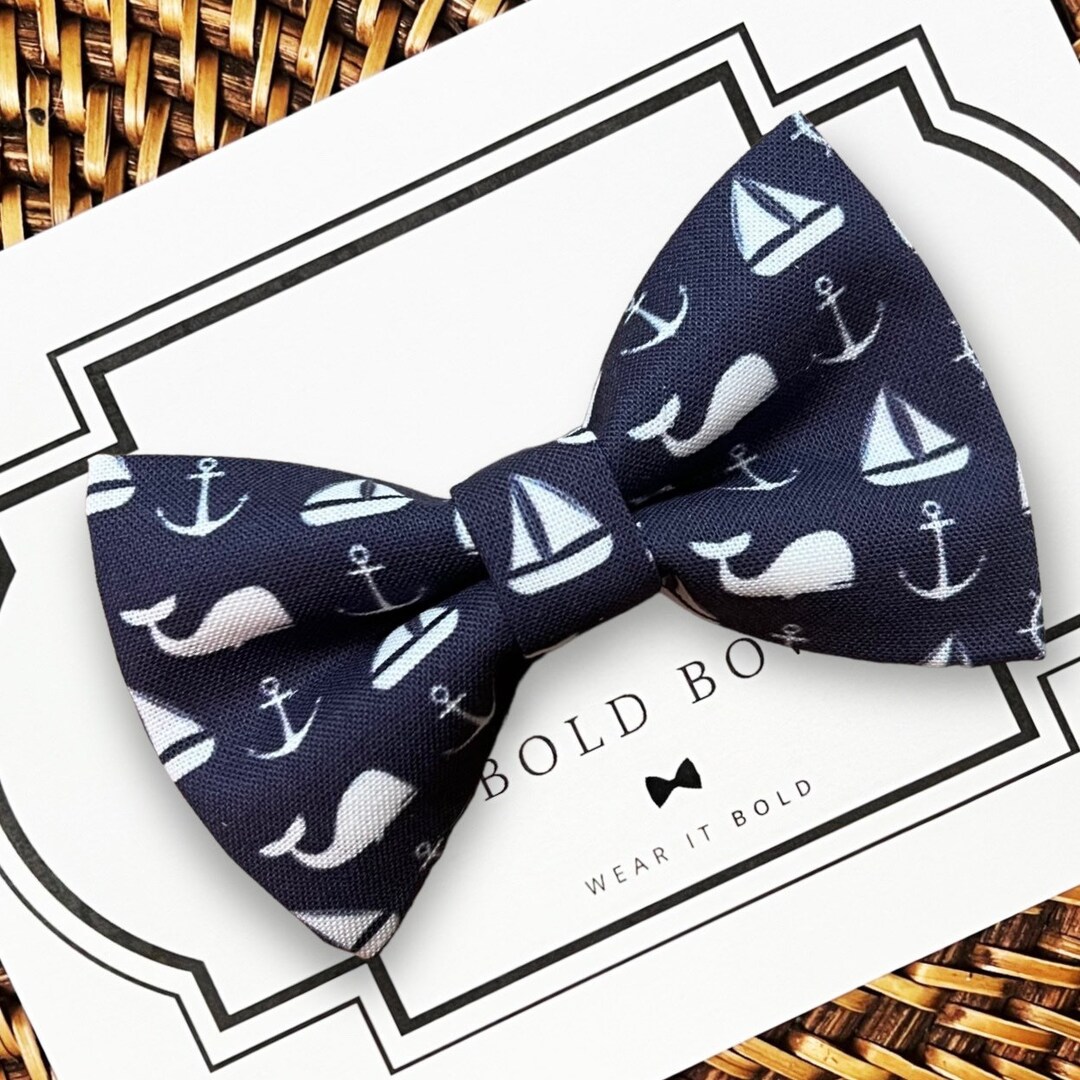 Navy Anchor Dog Bow Tie, Summer Bow Tie for Dogs, Cats, Nautical, Bow ...