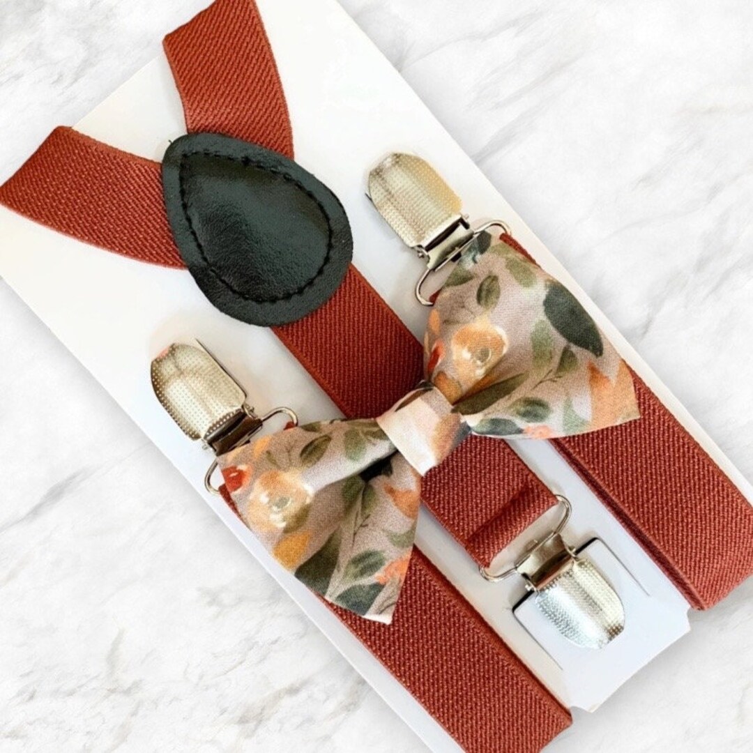 Terracotta Bow Tie and Suspenders, Rust Bow Tie for Ring Bearer Outfit ...