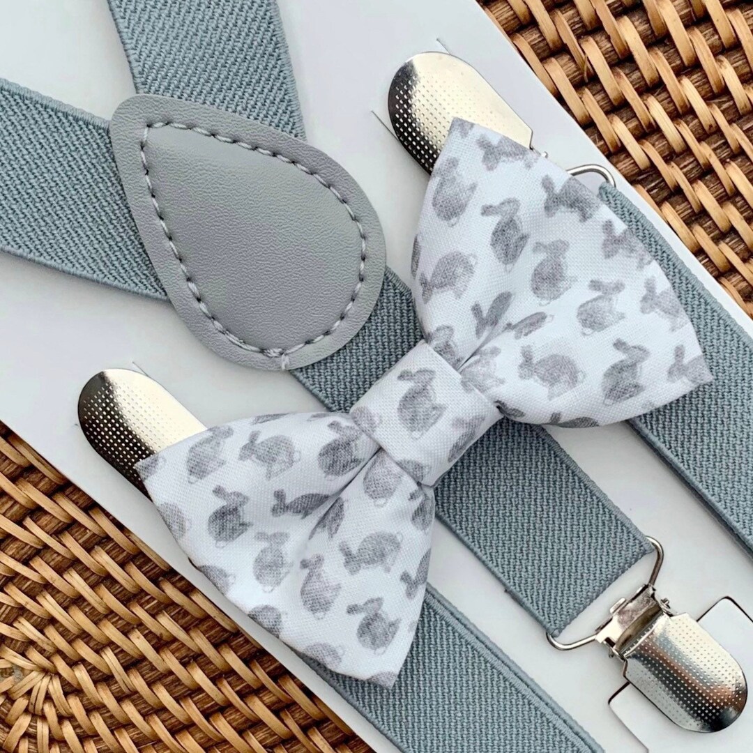 Easter Bow Tie, Bunny Rabbit Bow Tie, Easter Bunny Bow Tie, Grey Bow ...