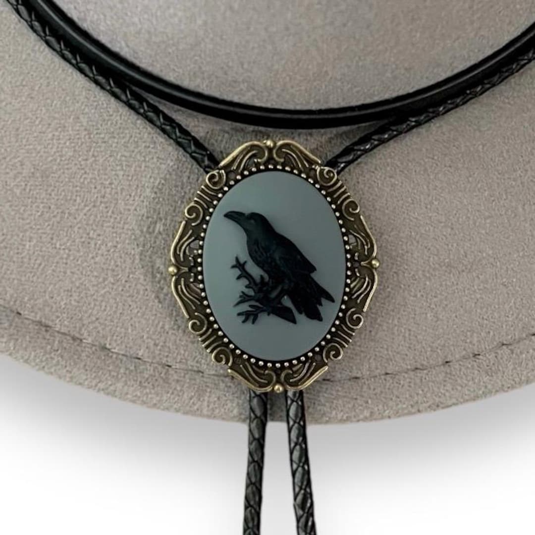 Raven Bolo Tie for Men and Women, Crow Cowboy Genuine Leather Western ...