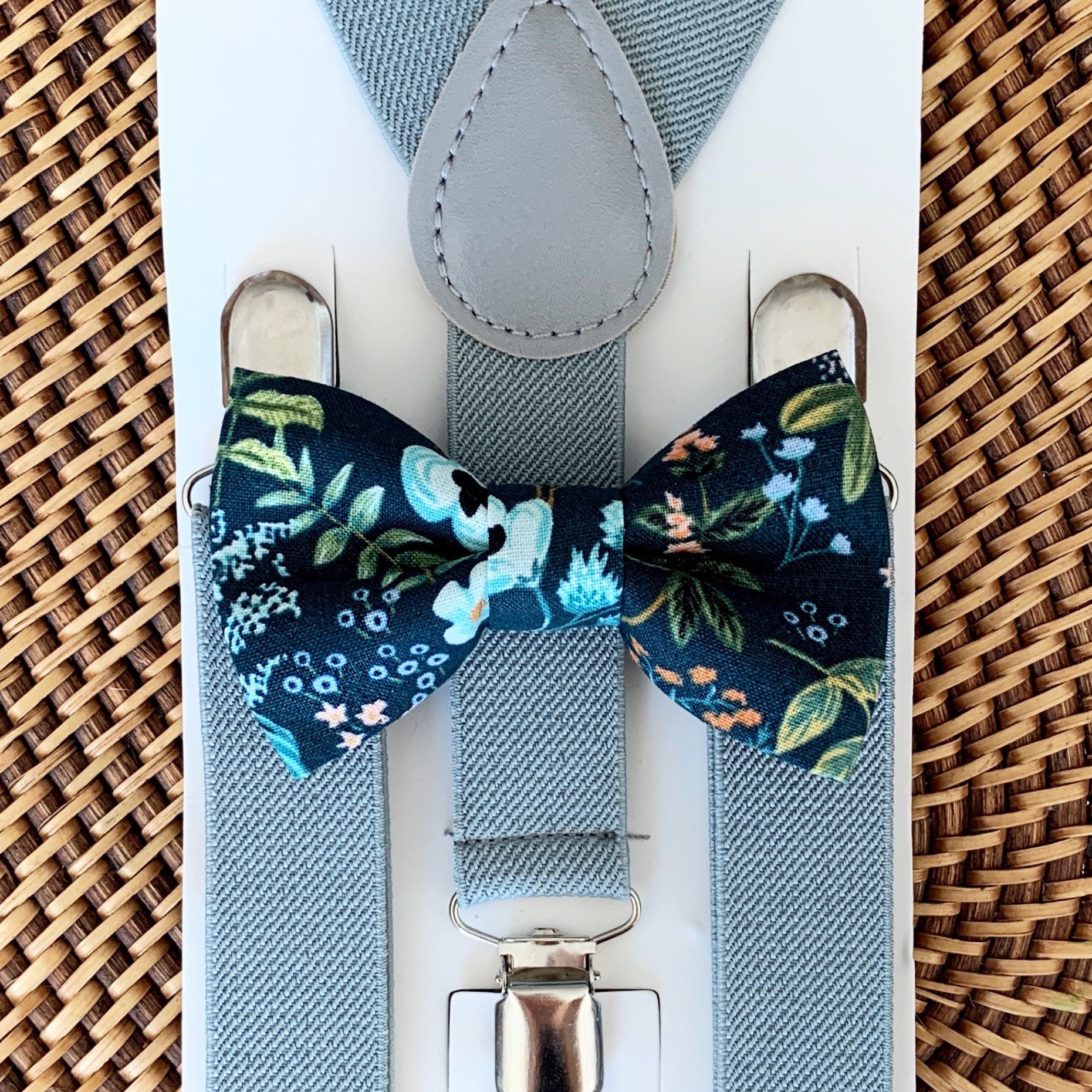 Rifle Paper Co Bow Tie & Gray Suspenders, Wedding Bow Ties, Floral Bow ...