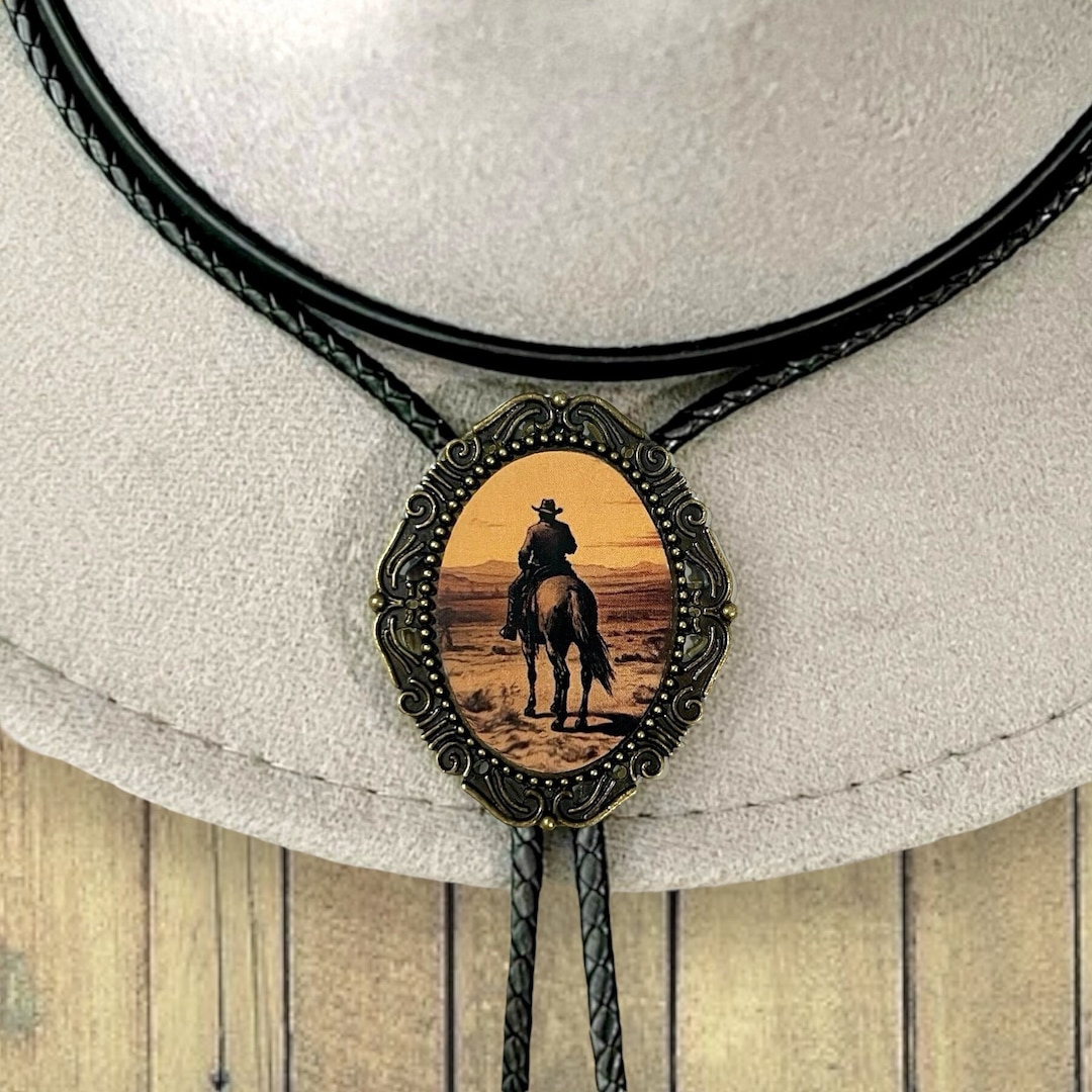 Cowboy Riding Horse Bolo Tie - Gifts for Him Indian Leather Western ...
