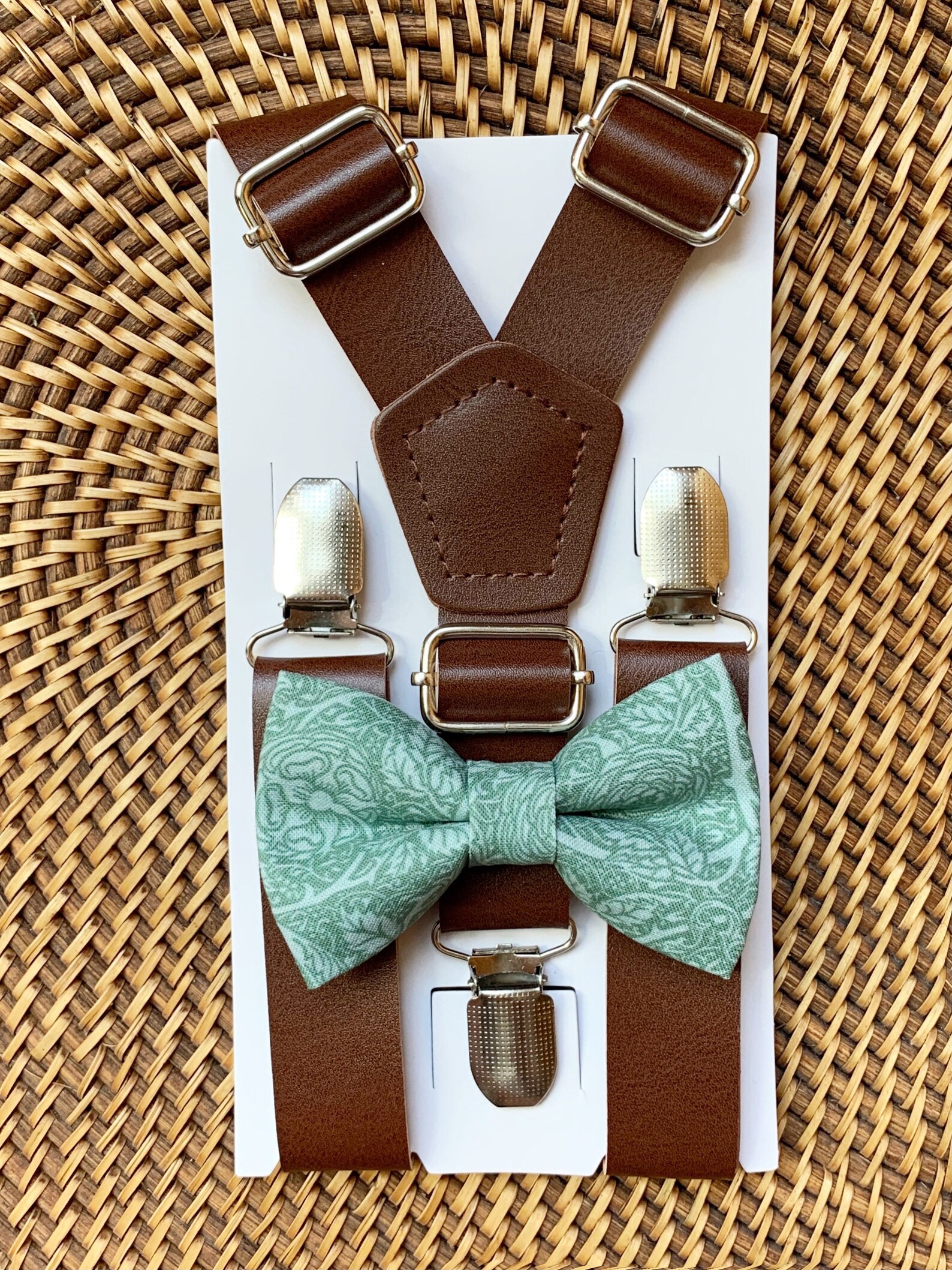 Sage Green Bow Tie With Dark Sage Detail Baby Bow Tie Boho - Etsy