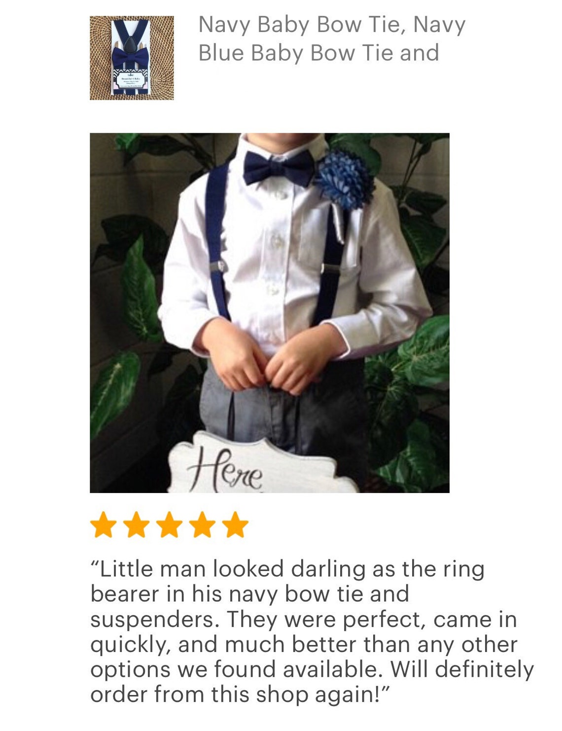 Navy Blue Suspenders and Blue Boys Bow Tie, Baby Wedding Outfit, Ring ...