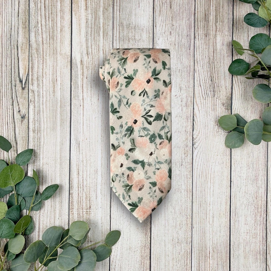 Neutral Rose Floral Tie for Men Floral Ties Groomsmen Wedding ...