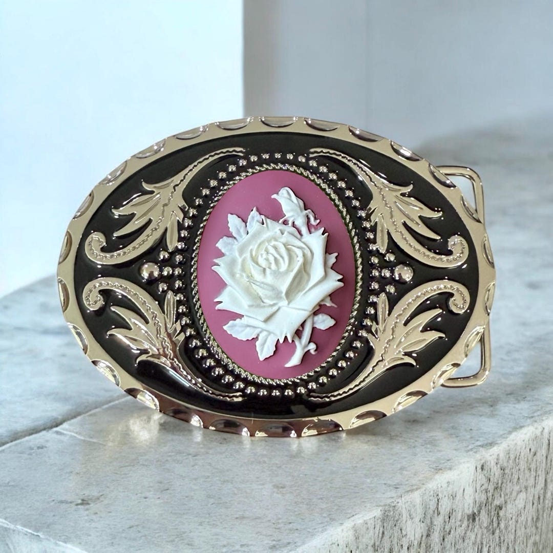Pink Rose Belt Buckle: Western Rodeo Accessory, Handmade Zinc Alloy - Etsy