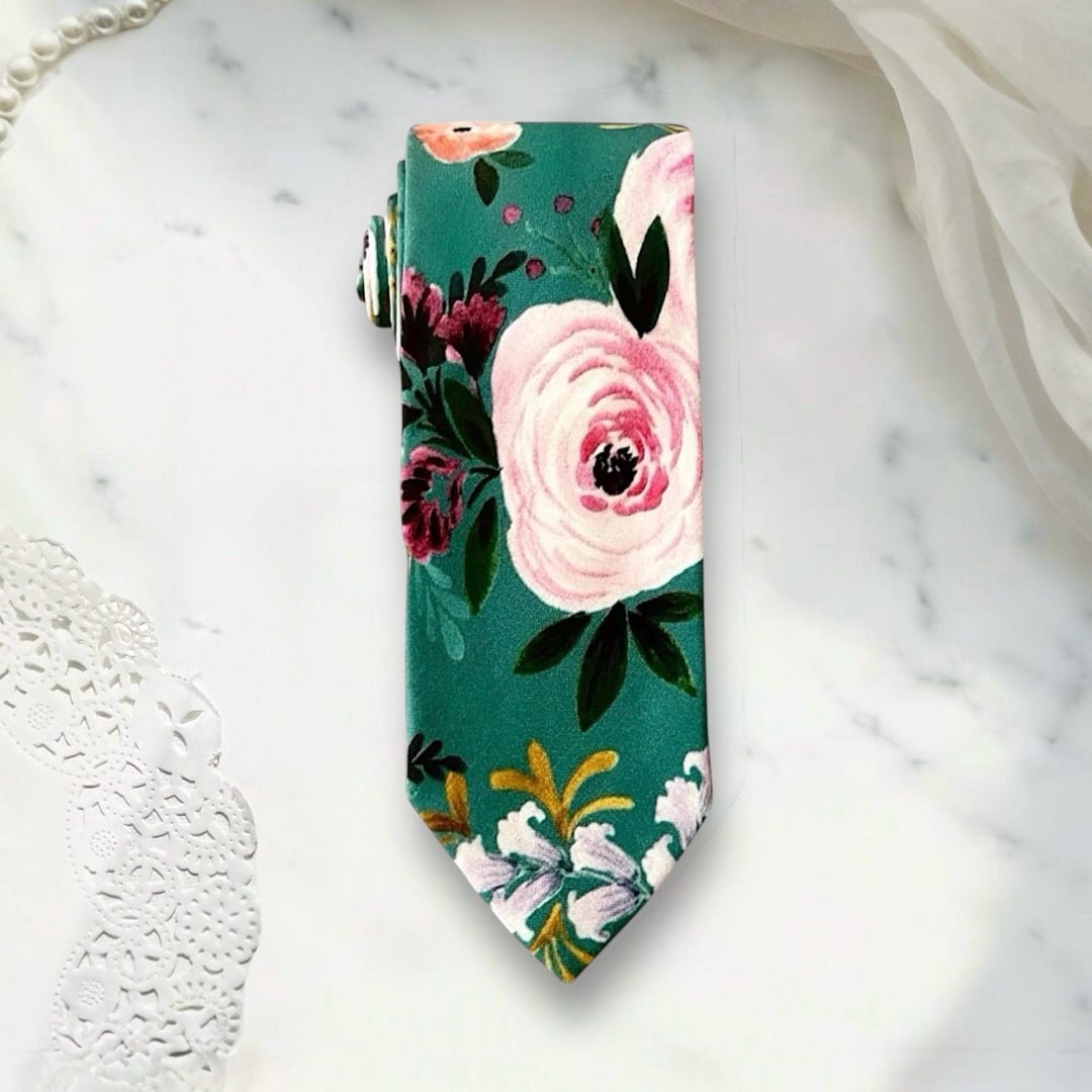 Teal Floral Tie, Pocket Square and Bow Tie, Floral Print Weddings ...