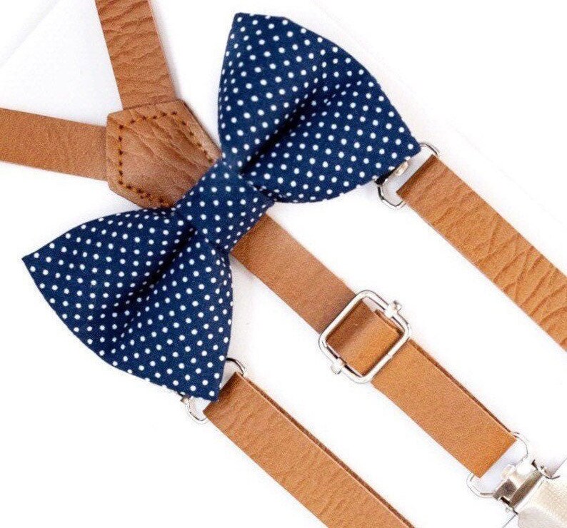 Navy Bow Tie & Leather Suspenders Leather Suspenders Navy | Etsy