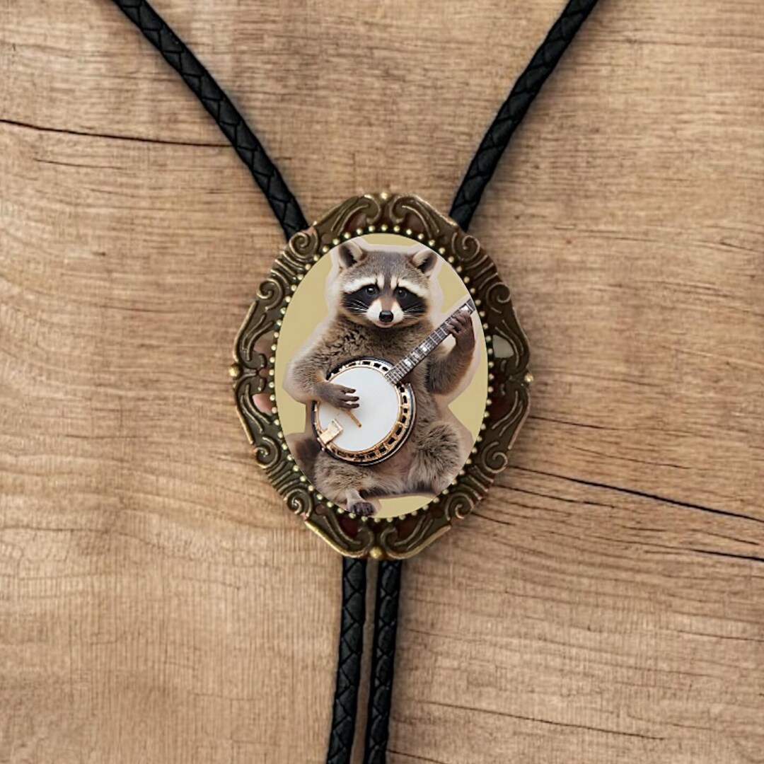 Banjo Raccoon Bolo Tie: Leather Western Necktie, Country Musician - Etsy