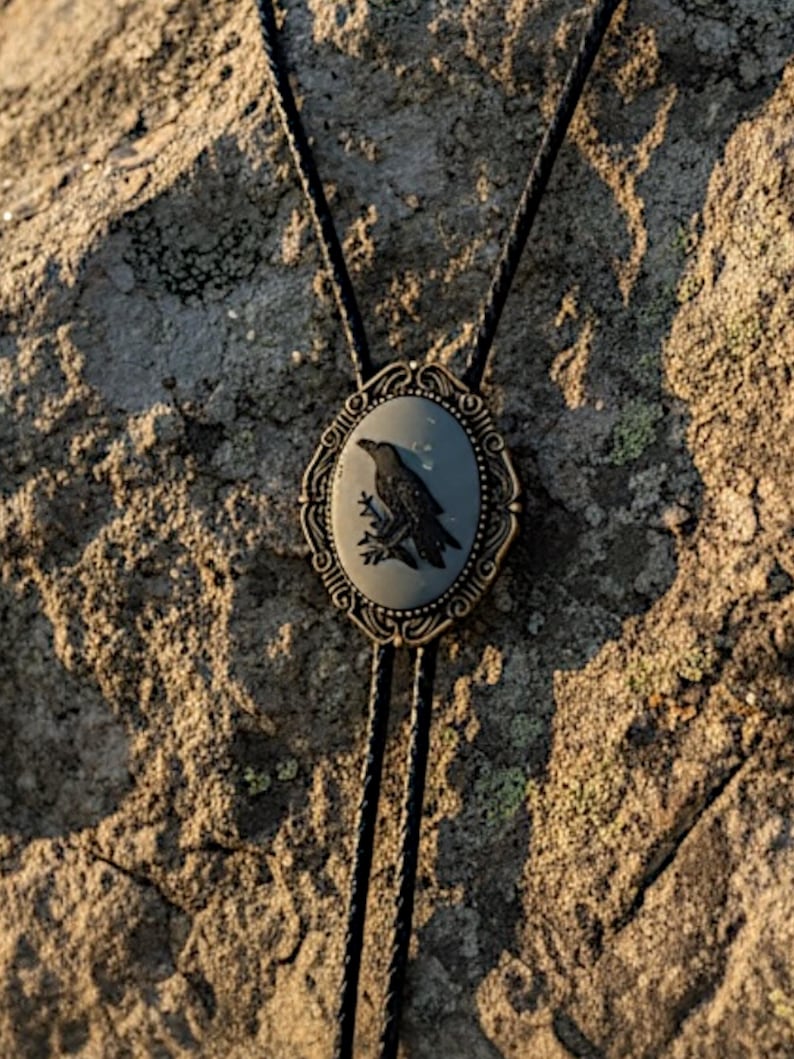 Raven Bolo Tie for Men and Women, Crow Cowboy Genuine Leather Western ...