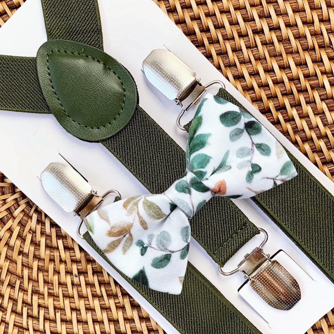 Floral Sage Green Bow Tie and Suspenders Set, Wedding Outfit Groomsmen ...