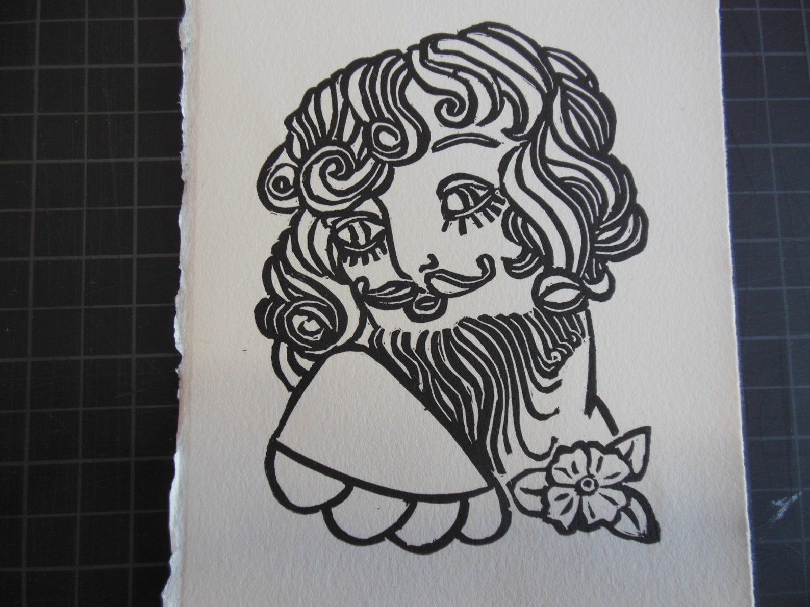 Bearded Lady Linoleum Cut Print Circus Freak Sailor Jerry - Etsy