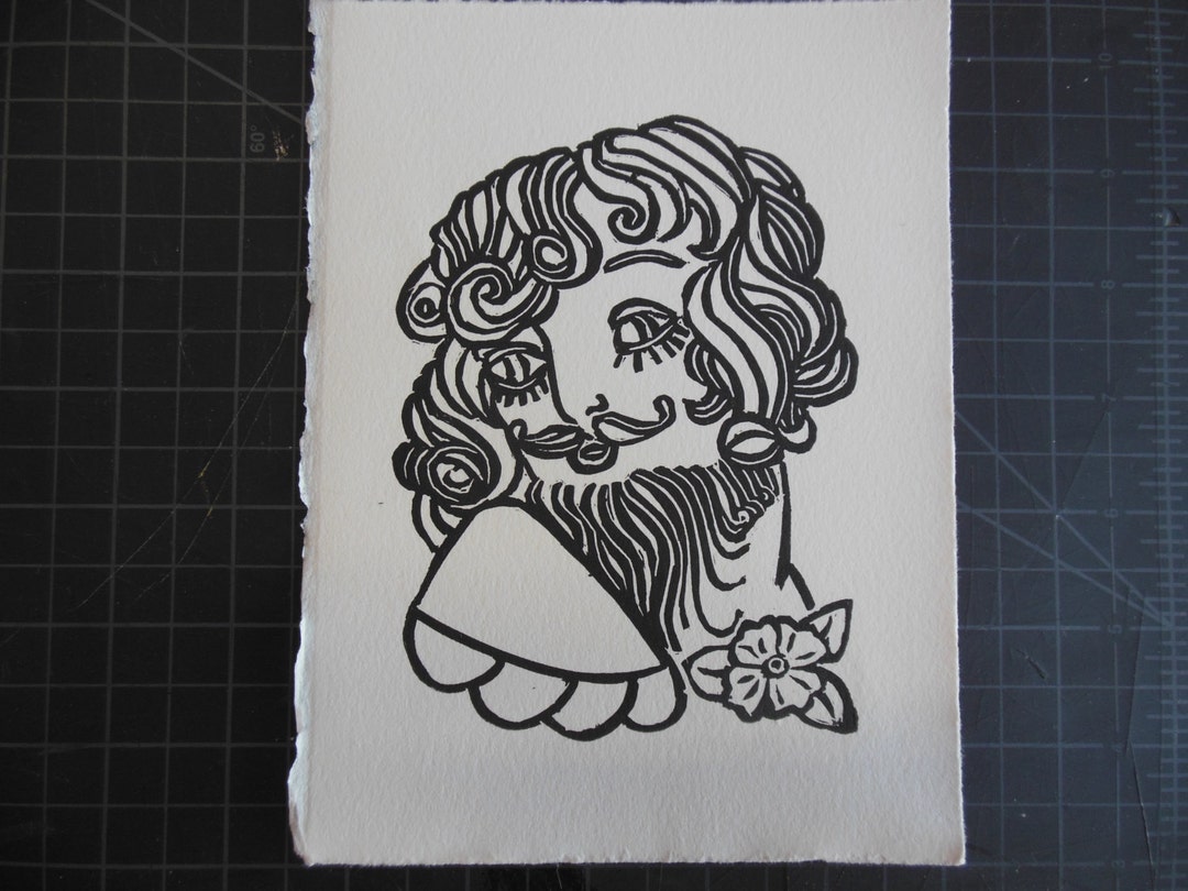 Bearded Lady Linoleum Cut Print Circus Freak Sailor Jerry - Etsy
