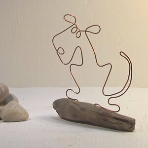 Dog Wire Sculpture, Dog Art, Dog Figure, Copper and Driftwood ...