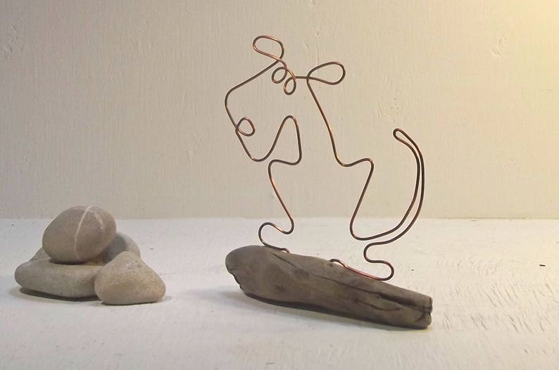 Dog Wire Sculpture, Dog Art, Dog Figure, Copper and Driftwood ...