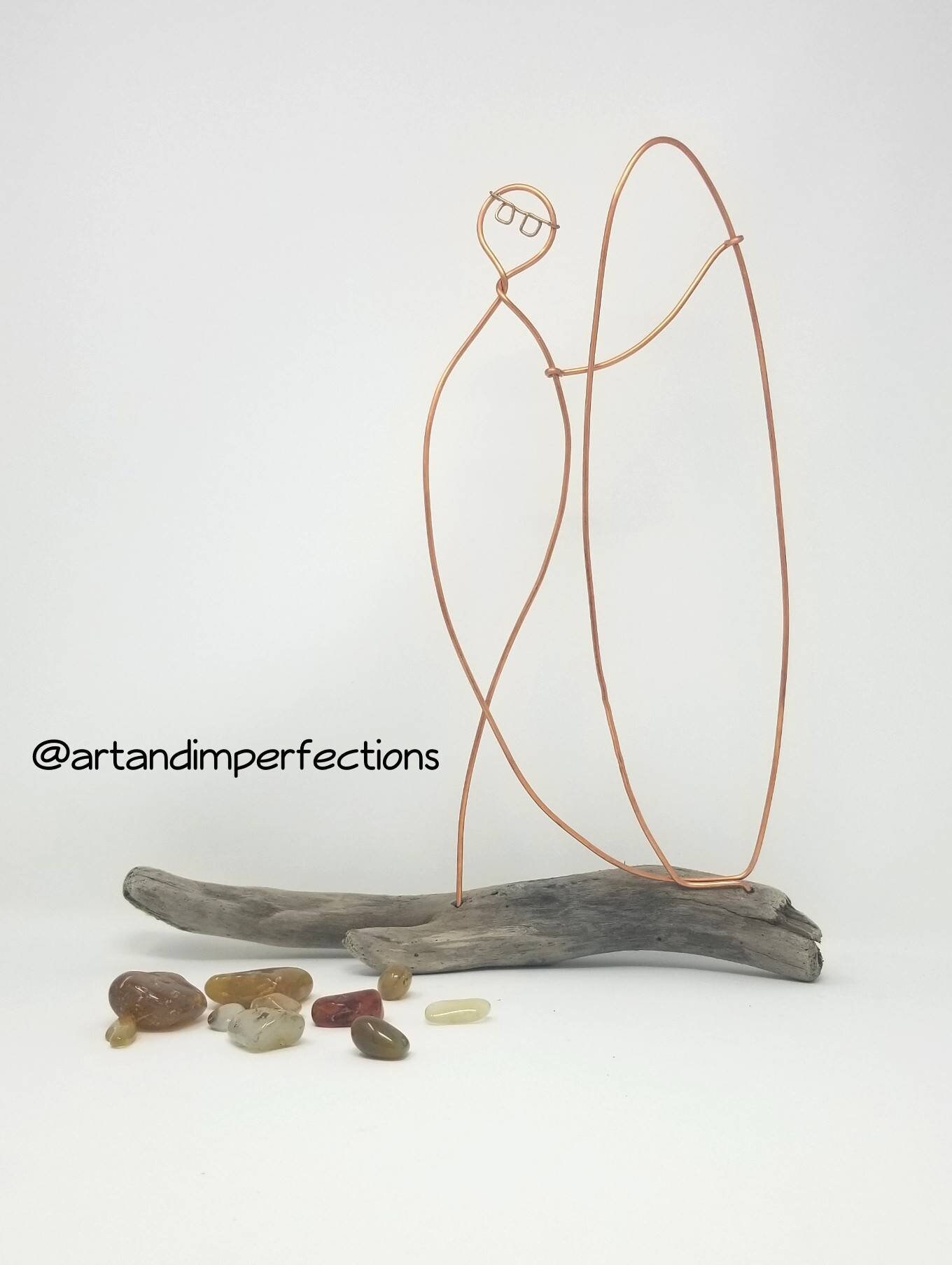 Surfing Copper and Driftwood Sculpture. Surfboard and Figure Wire Art ...