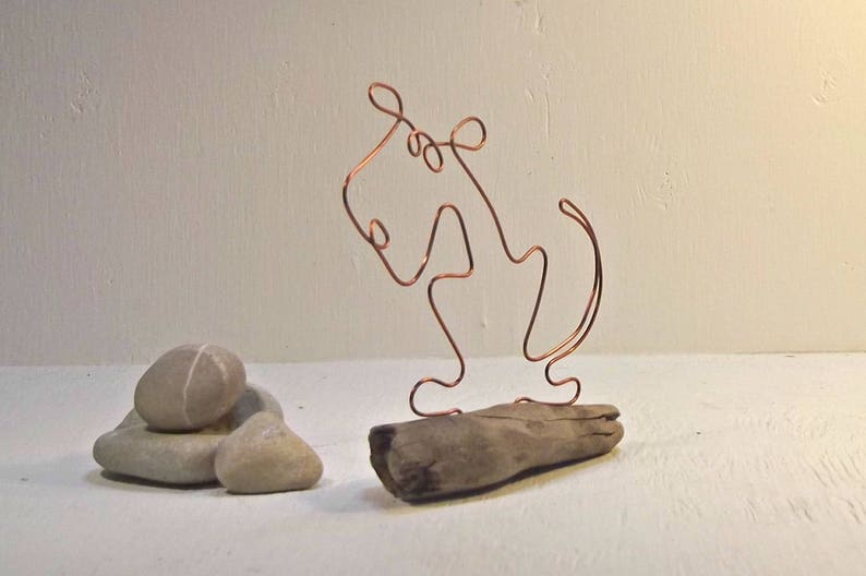 Dog Wire Sculpture, Dog Art, Dog Figure, Copper and Driftwood ...