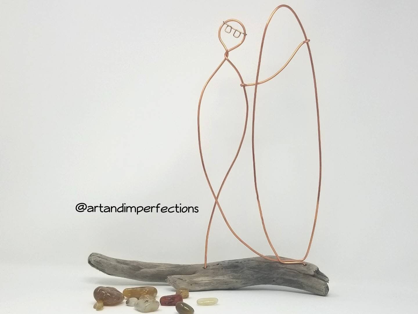 Surfing Copper and Driftwood Sculpture. Surfboard and Figure Wire Art ...