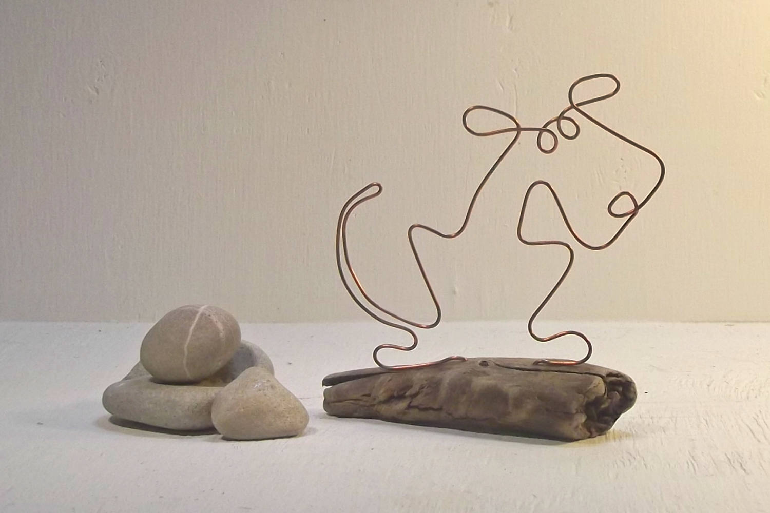 Dog Wire Sculpture, Dog Art, Dog Figure, Copper and Driftwood ...