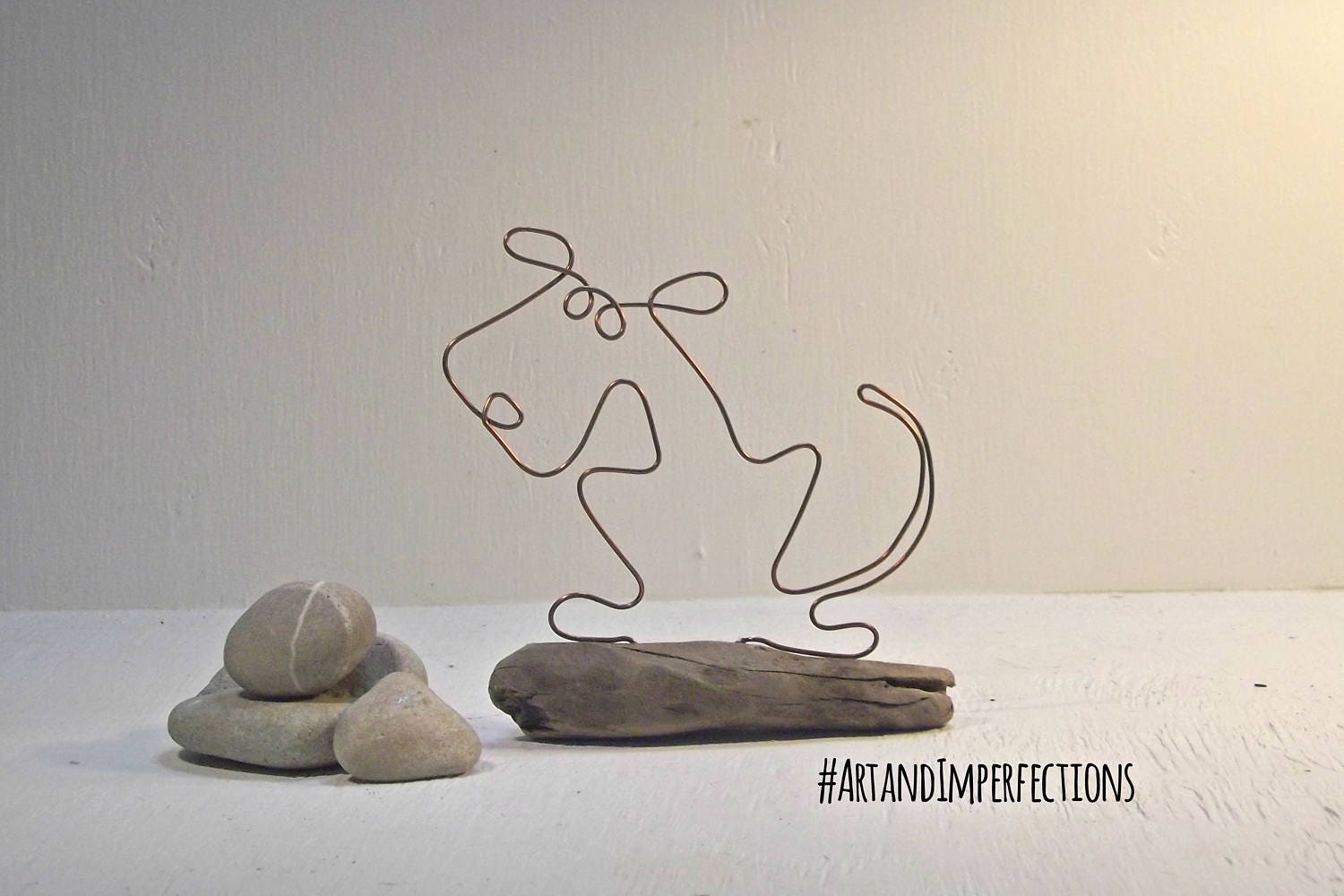Dog Wire Sculpture, Dog Art, Dog Figure, Copper and Driftwood ...