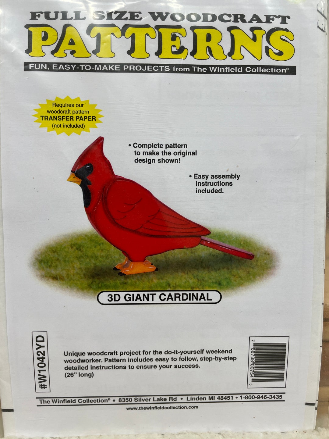 3D Giant Cardinal Paper Pattern, Woodcraft Pattern, Winfield Collection ...