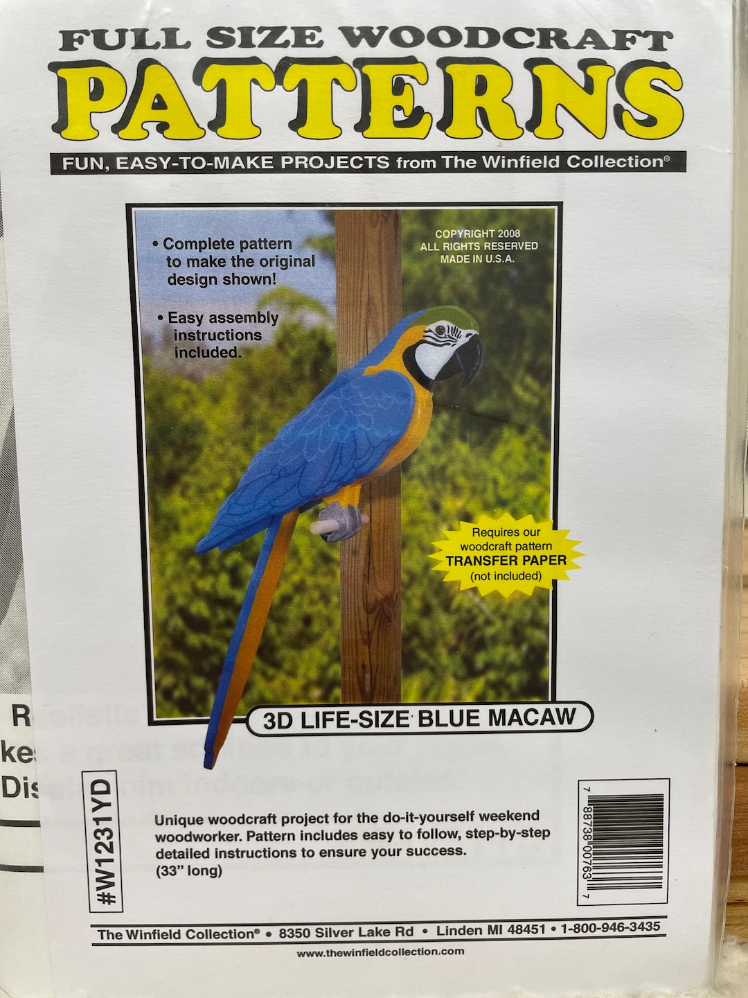 3D Life-size Blue Mccaw Pattern, Woodcraft Pattern, Winfield Collection ...