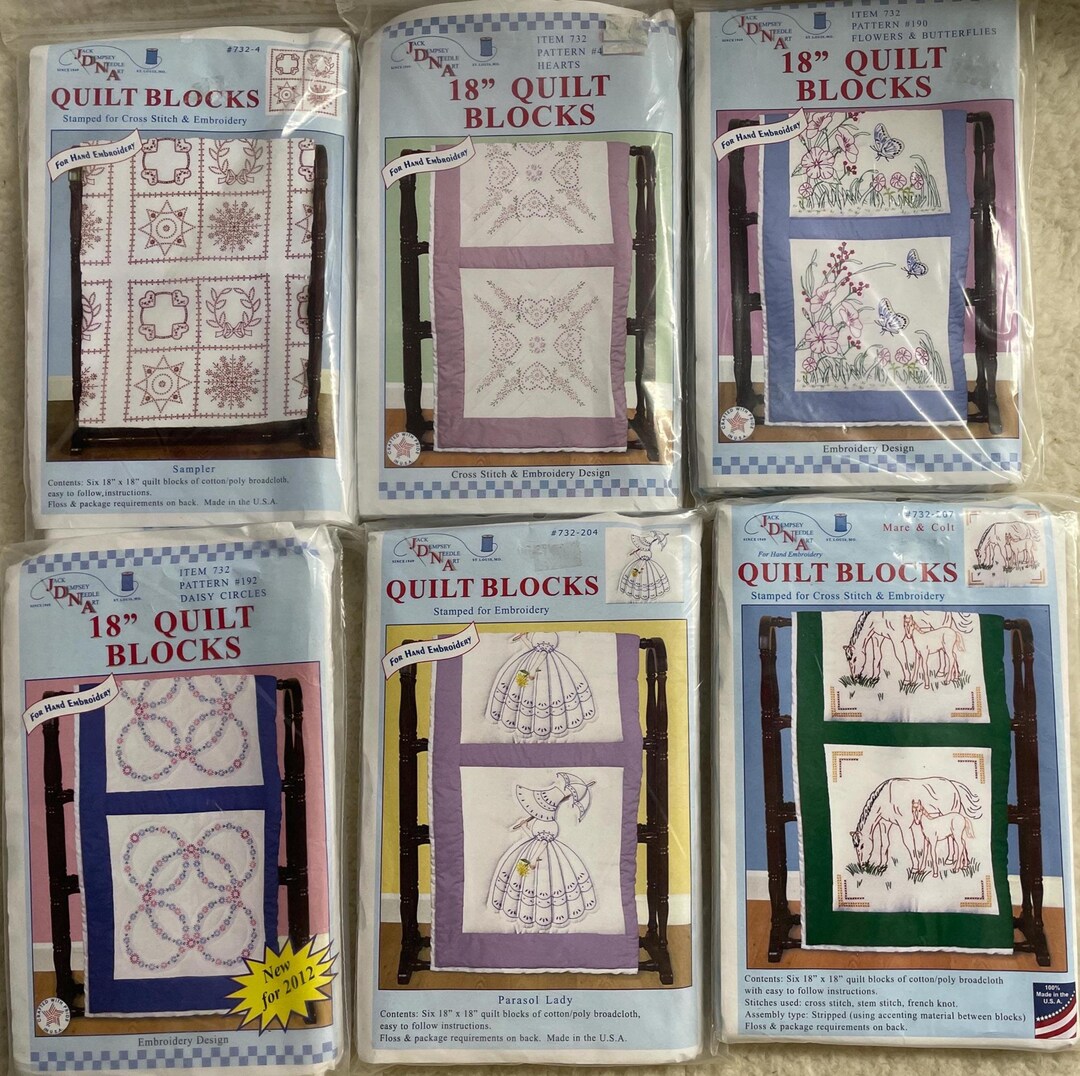 Vintage Jack Dempsey Stamped Quilt Blocks: 18" Embroidery Patterns - Etsy