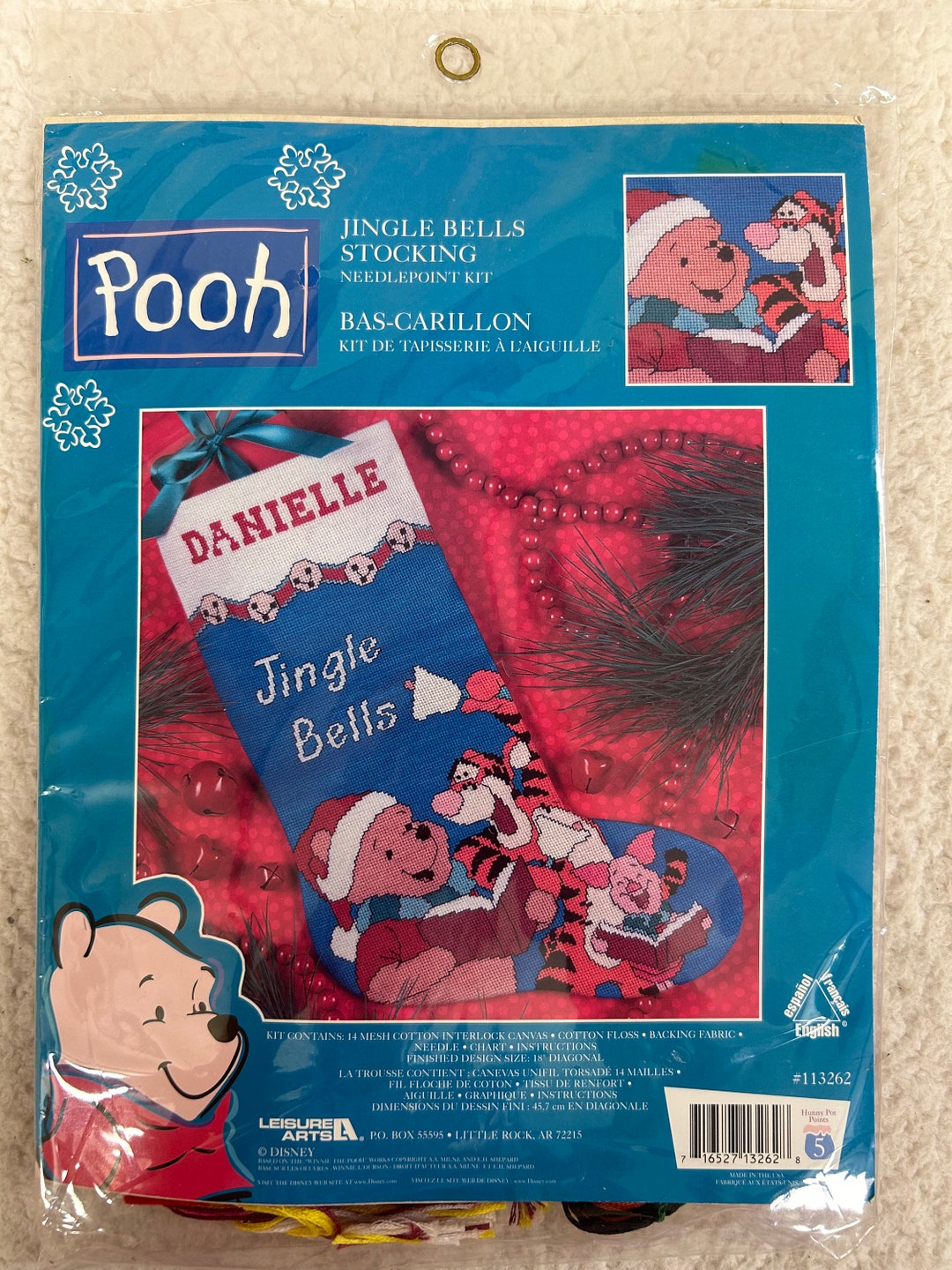 Winnie the Pooh, Vintage Needlepoint Kit, Personalized, Jingle Bells ...