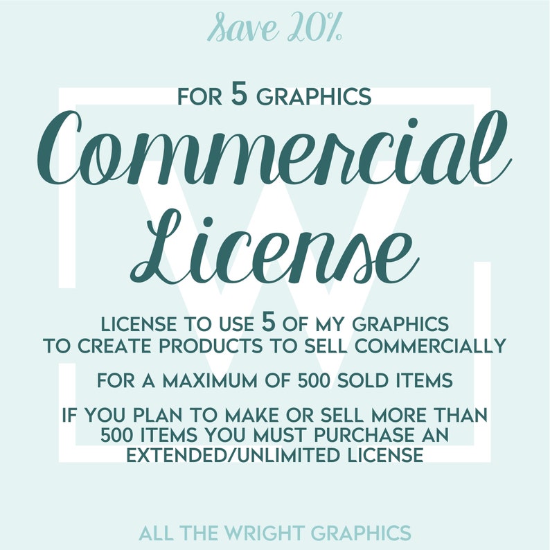 Commercial Use License for 5 Graphics Save 20% - Etsy