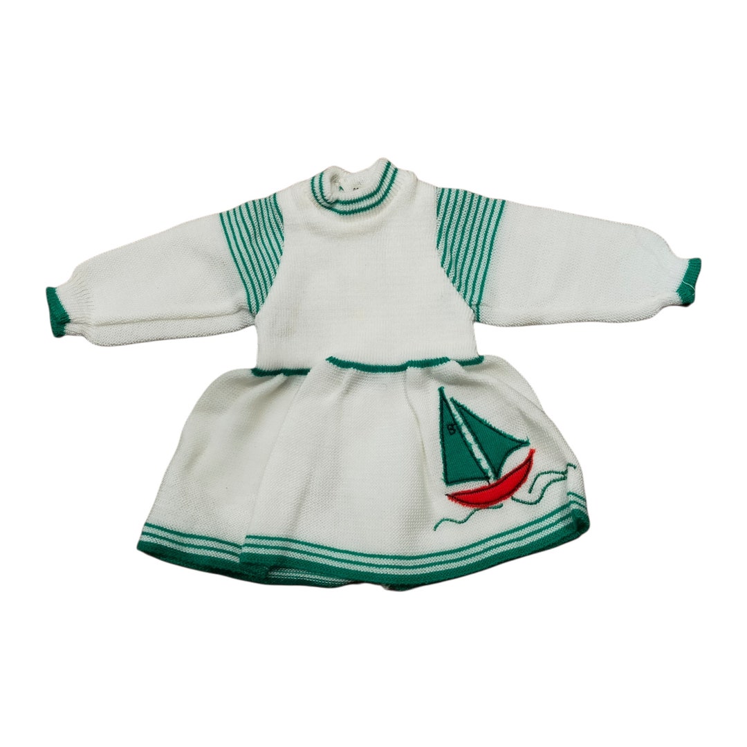 Deadstock Newborn Baby Dress Brassiere Tunique Sailboat Green Knitwear ...