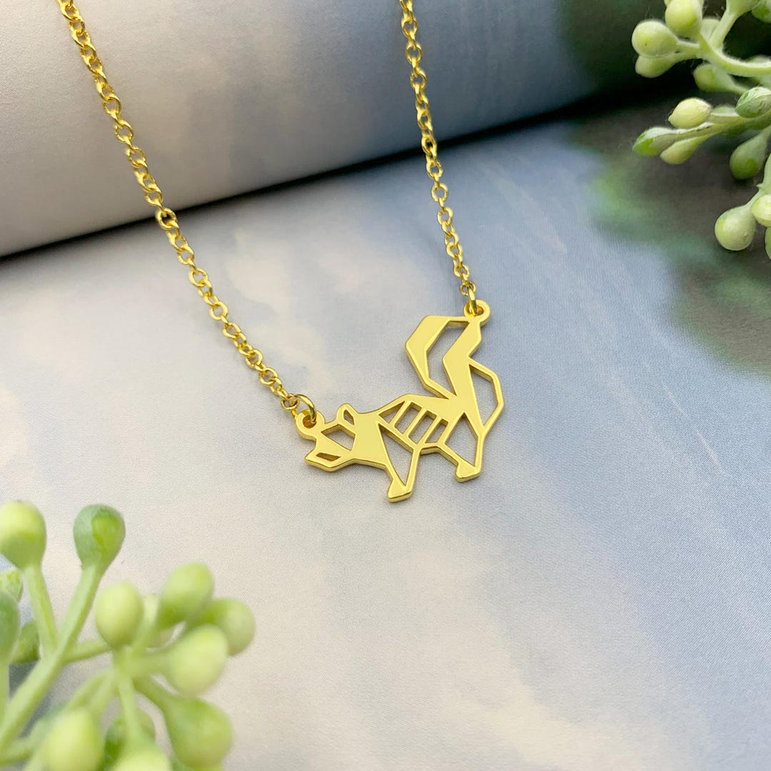 Skunk Necklace, Gold Plated Pendant Necklace, Geometric Animal Jewelry ...