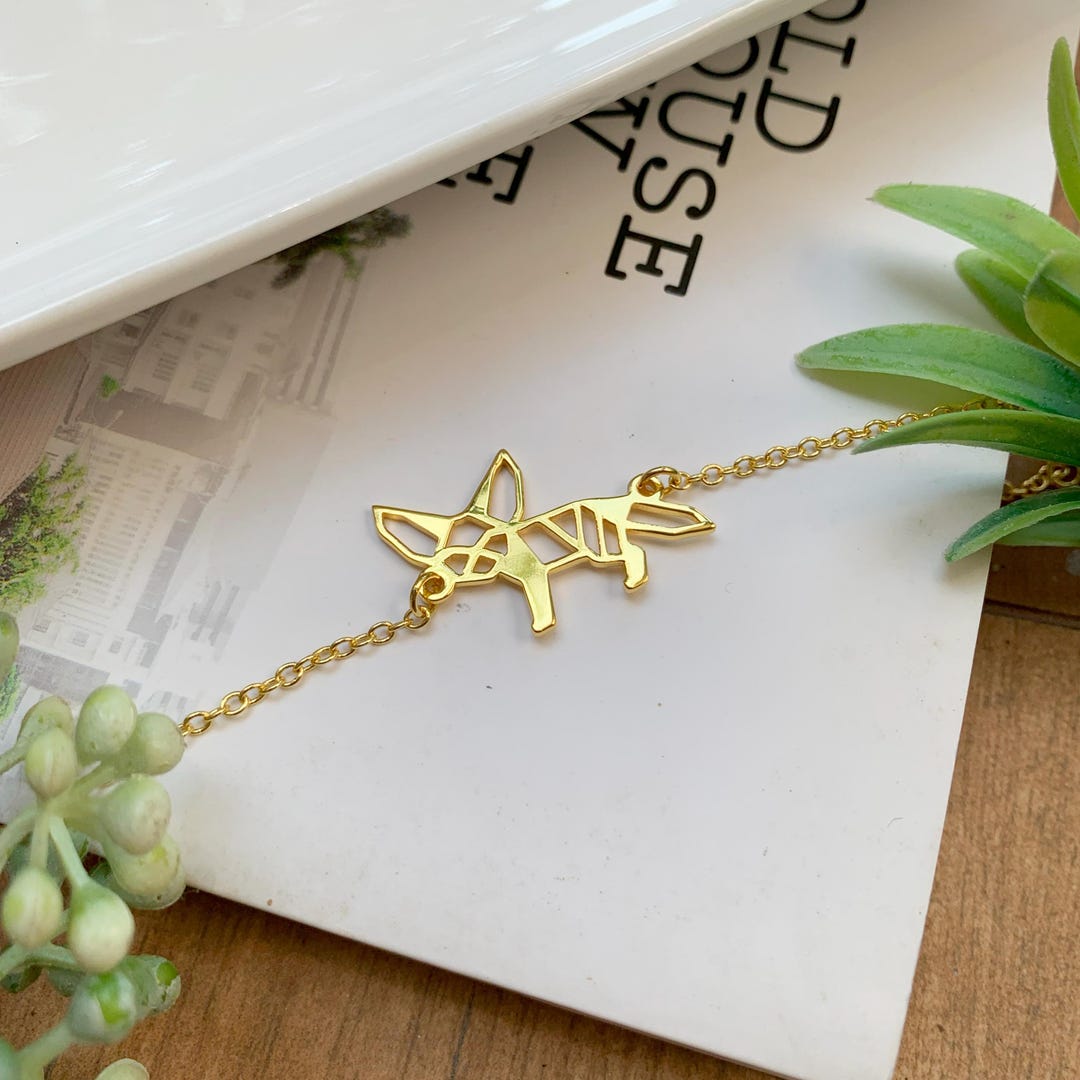 Fennec Fox Bracelet Gold Plated, Dainty Geometric Animal Jewelry, Cute ...