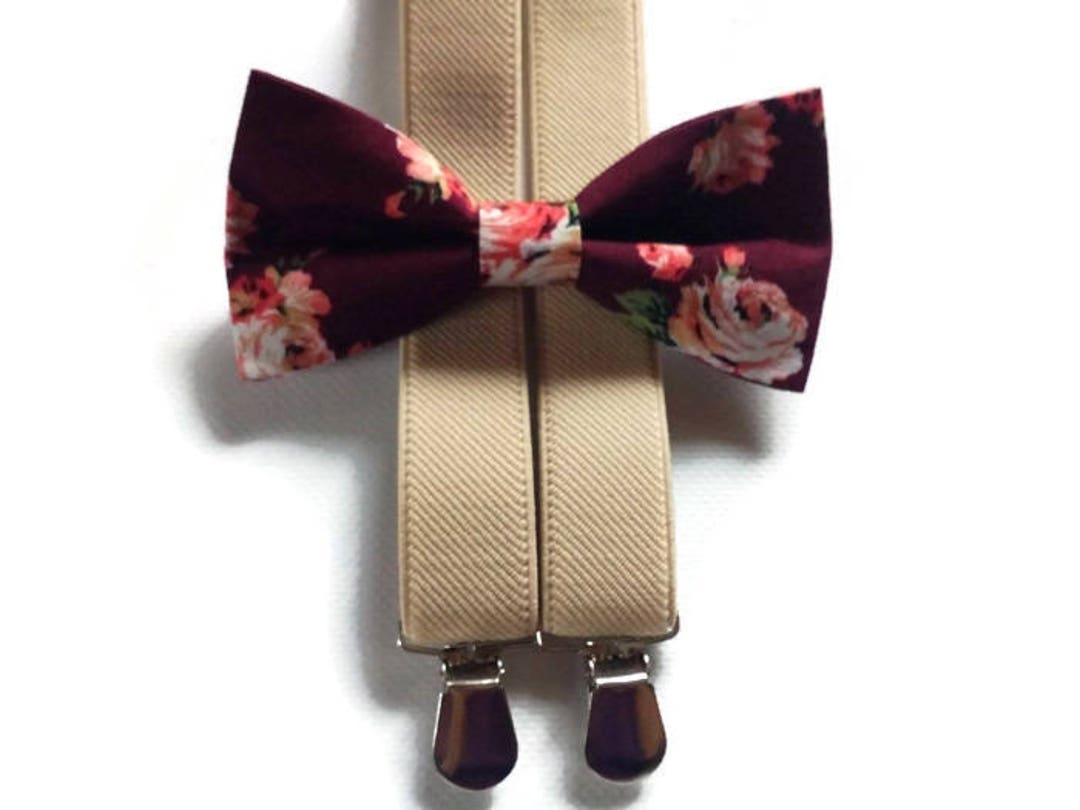 Bow Tie and Suspenders Set,ring Bearer Burgundy Bowtie,roses Floral ...
