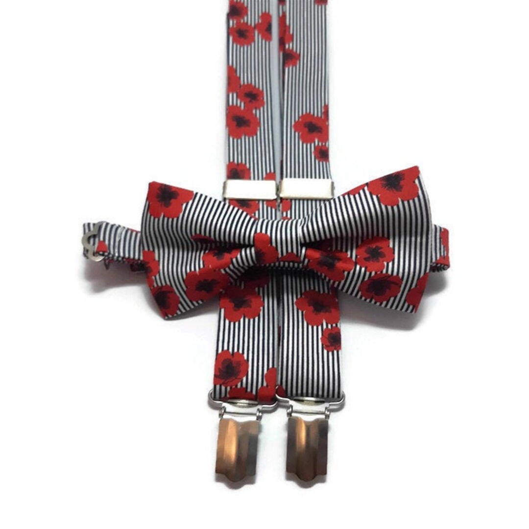 Black White Red Bowtie,striped Poppies Bow Tie,matching FABRIC ...