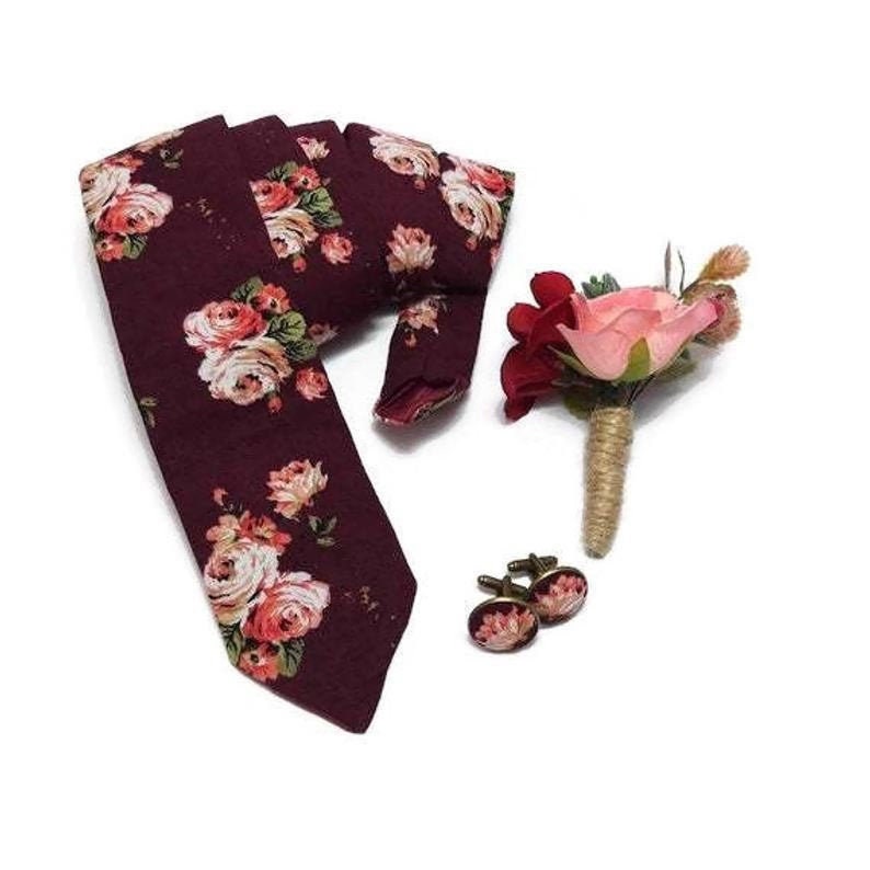 Bordo Roses Tie Matching Bow Tie Burgundyredemerald - Etsy