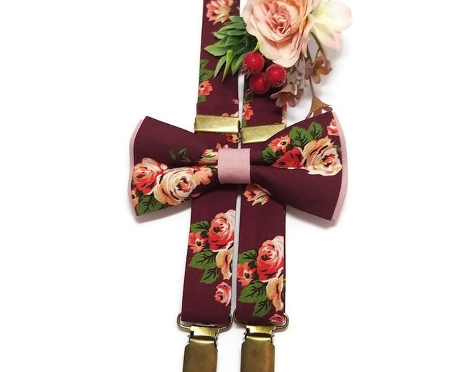 Bordo Roses Tie Matching Bow Tie Burgundyredemerald - Etsy