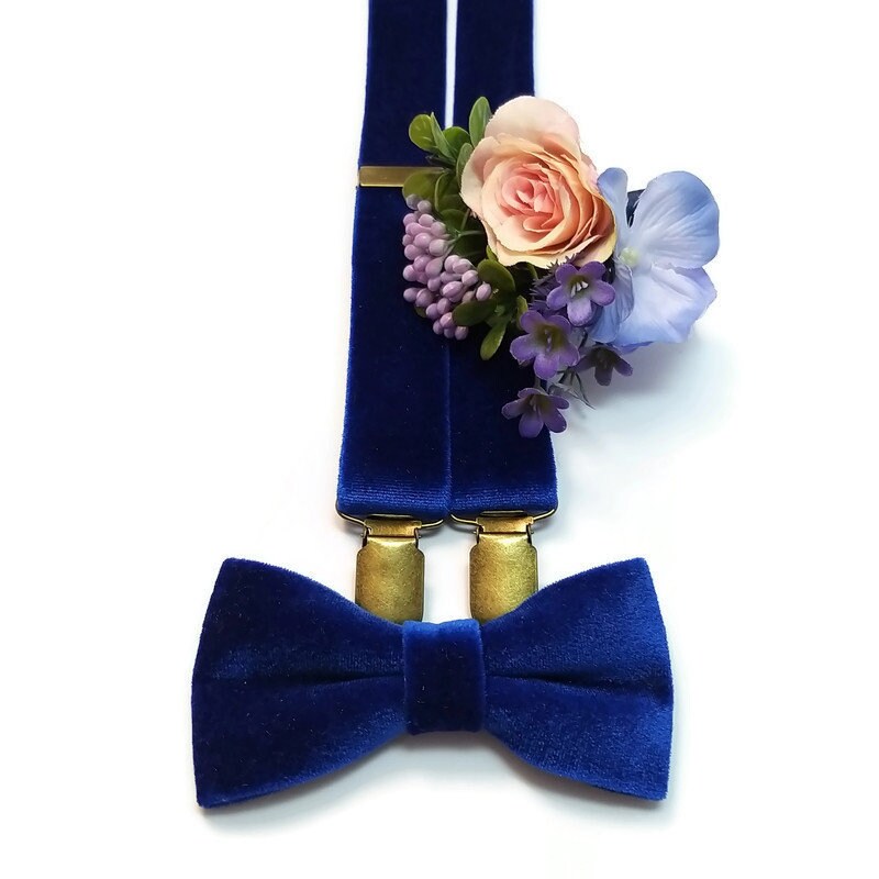 Royal Blue Velvet Set of Bow Tie and Electric Suspenders - Etsy