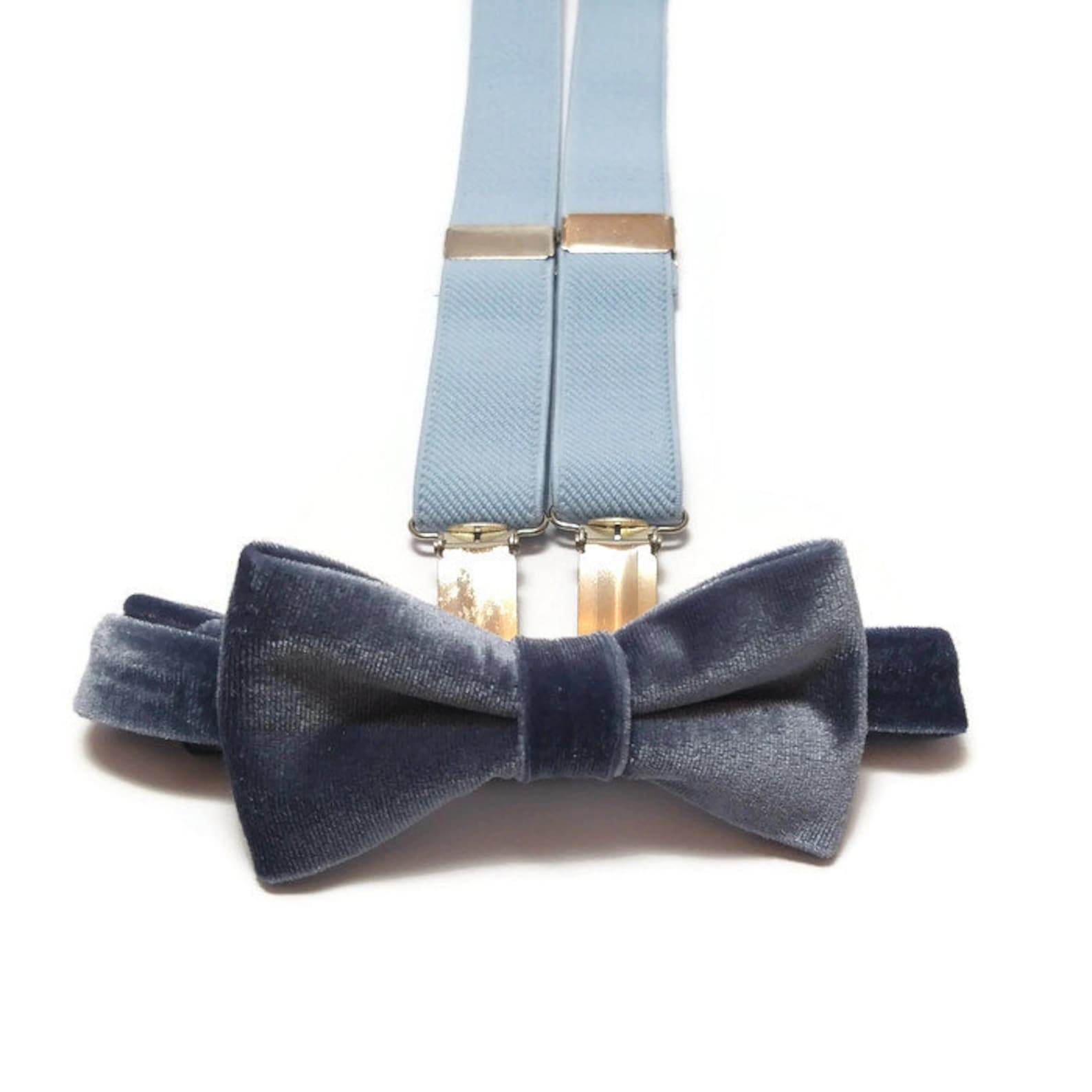 SKY BLUE Suspendersgray Blue Velvet Bow Tiewedding Neck - Etsy